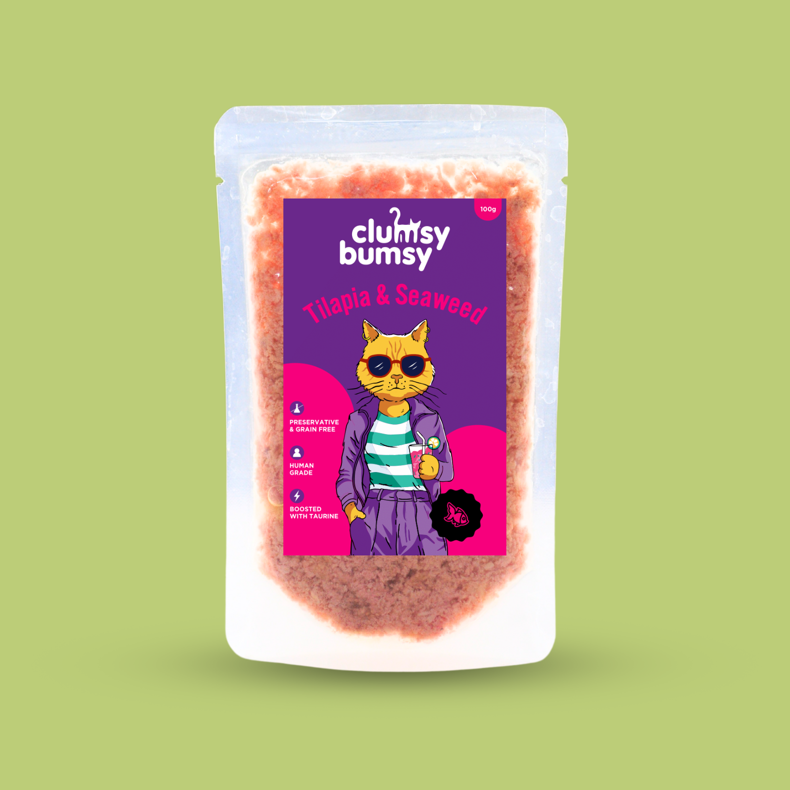 Tilapia & Seaweed 100g for Cats – Clumsy Bumsy